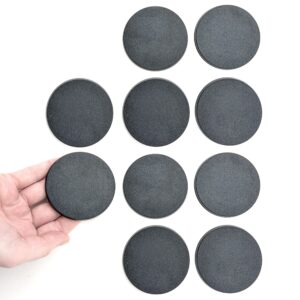 stonehaven miniatures 10pk - blank miniature bases, 60mm diameter - designed for 28mm scale tabletop war game miniatures - plastic, black