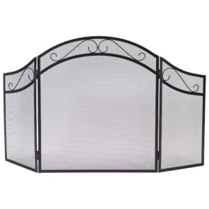 sunnydaze elegant scrolling design steel 3-panel fireplace screen with black powder-coated finish