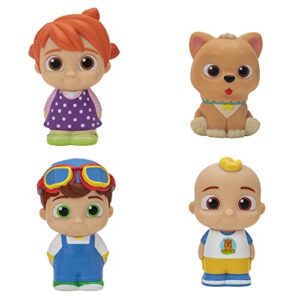 cocomelon 4 figure pack - jj & family figure set - family and friends - includes jj, yoyo, tomtom, and bingo the dog - toys for kids, infants and preschoolers