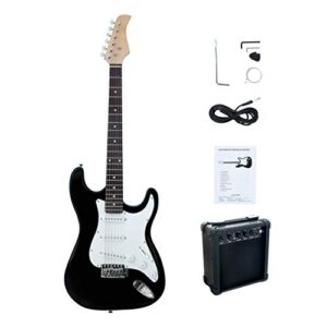 cb sky full-size 39“ adult/teenager/beginner electric guitar black with 5w amplifier (powered by 9v battery or adaptor - not included), extra strings, cable and guitar pick (black)