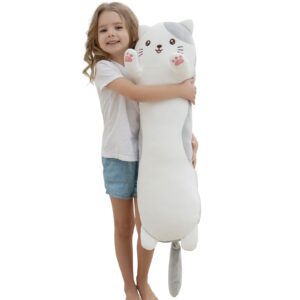 dalmao 35.4" cat stuffed animal, soft long pillow doll cute cartoon kitten plush hugging pillow plushies toy gift for kids, girls, halloween, christmas, thanksgiving, birthdays