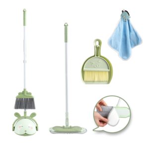 midoneat kids cleaning toy set, mini child broom, mop and dustpan, little housekeeping helper set,pretend home cleaning play set for toddler age 1-5,6pcs (green)