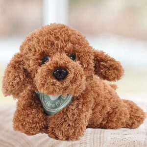 kirigami dog stuffed animal, golden doodle puppy plush toy with realist weighted soft dog stuffed gift for kids，11 inches (brown color)