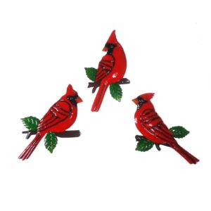 resoye 3 pack red artificial cardinal birds, metal cardinals ornaments simulation red birds wall art decorative hanging cardinal sculptures for wall home garden party holiday decor