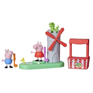 peppa pig peppa's club peppa's mini golf preschool playset toy, features 2 figures and spinning windmill, for ages 3 and up