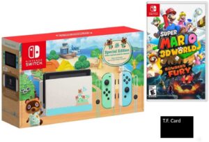 new switch deluxe holiday game bundle: animal crossing-new horizons special edition + super mario 3d world + bowser's fury game disk, and t.f. card