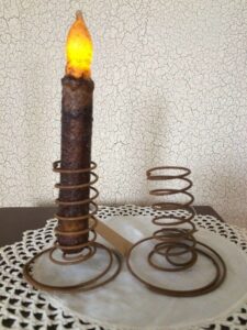 two rust wire spiral taper candle holders primitive design reproduction springs home and garden