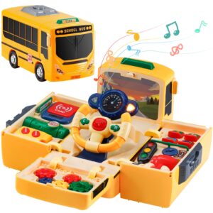 joyibay car toy bus for toddlers - simulation steering wheel school bus toys for kids educational bus driving toy musical bus transport play vehicles for birthday and easter gift