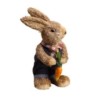 alapaste standing easter bunny figures,9.1inch funny sisal easter bunny wearing clothes holding carrot for party and home garden decor,great gifts for children friends family