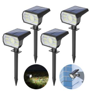 solar spot lights outdoor, solar landscape spotlights, 56 led, ip65 waterproof, 3 lighting modes,solar lights outdoor for garden yard house walkway driveway porch patio tree [cool white 4 pack]