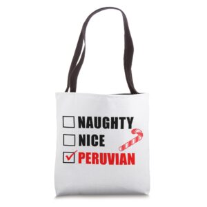 naughty nice peruvian candy cane christmas santa list tote bag