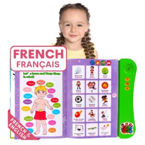 zeenkind french english talking learning book for kids 2 3 4 5 6 years old, learn french interactive audio sound books for toddlers, francais educational electronic toys, bilingual musical toy