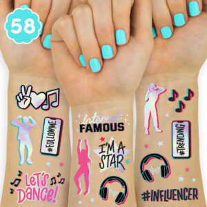 xo, fetti dance star temporary tattoos - 58 styles | influencer birthday party supplies, viral music trending favors, internet famous arts and crafts