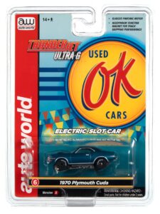 auto world thunderjet ok used cars 1970 plymouth cuda (teal) ho scale slot car