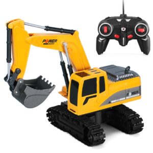 offkitsly remote control excavator construction vehicle with sound & lights, rechargeable rc truck excavator toys for gift…