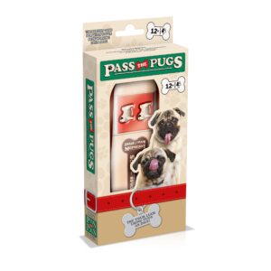 pass the pugs dice game, the classic party and travel game, will you get a double faceplant or puppy love, first to 100 points wins, makes a great gift for ages 6 plus