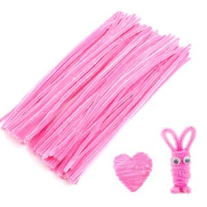 100pcs pink pipe cleaners，30cmx6mm pipe cleaners craft chenille stems for diy art creative crafts (pink100)