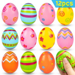 cppslee 12 pcs easter eggs squishies toys, easter basket stuffers, squishy toys for kids, slow rising squishy stress relief easter eggs, easter egg hunts party favors