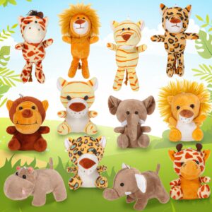 12 pieces mini safari stuffed animals 4.8 inch jungle zoo animal plush cute elephant monkey giraffe leopard deer lion tiger hippo for baby shower birthday party teacher student award