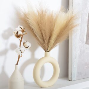 faux pampas grass, set of 6 stems 17'' short artificial fake pompous and 10 stems bunny tails, small vase fillers, rustic trendy cottagecore minimalist boho farmhouse room decor, with bunny tails