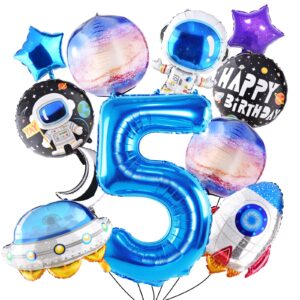 beyton 11 pcs space theme birthday party decoration astronaut foil balloons for 5th outer space birthday party supplies (blue-5th)