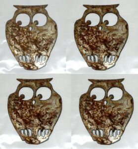 lot of 4 barn owl birds shapes 4" rusty metal vintage craft sign ornament home and garden