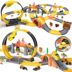 or or tu toys for boys 5-7, race track for toddlers 3-5, 342pcs construction toys for boys kids car track toy train set flexible gift for 3 4 5 6 7+ years old