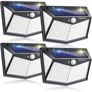 solar outdoor lights, upgraded 212 led/4 pack 3 modes motion sensor security lights w/ 270° wide lighting angle, ip65 waterproof wall lights solar powered, bright for yard fence garden outside