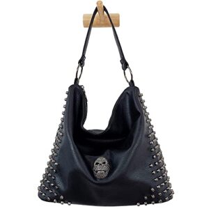 downupdown women handbag pu leather shoulder bag skull rivet tote bag crossbody bag with long shoulder strap-rivet