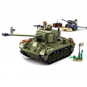 dahonpa m26e1 pershing medium tank army building block(742 pcs),ww2 military historical collection model with 3 soldier figures,toys gifts for kid and adult.