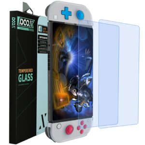 poox】glass screen protector for nintendo switch oled, anti blue light uv ray tempered glass protection film eyes protect profession for game super hd anti fingerprint, scratch resistance(2-pack)