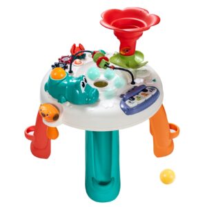 costzon activity table, toddler music learning table w/ 16 songs, sound, lights, 3 ball games, 9 activities, piano, beads, kids discover explore activity center, baby toy for boys & girls (multicolor)