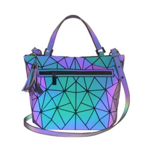 foucpoom geometric luminous purses and handbags for women holographic reflective crossbody bags wallet purse (tassel handbag)