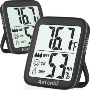 antonki 2 pack room thermometer for home, indoor hygrometer humidity meter gauge, digital temperature and humidity sensor monitor for house, terrarium, incubator, greenhouse - battery included