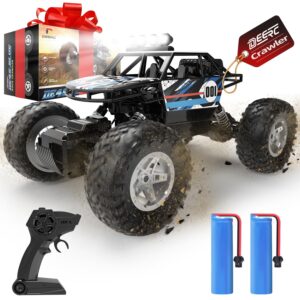 deerc de45 1:14 remote control truck, rc car toy rock crawler, 4wd off road monster truck with metal shell dual motors led headlight 90 min play