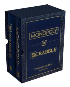 ws game company monopoly and scrabble indigo bookshelf game collection