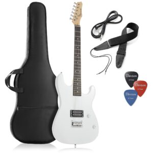 davison guitars 39" full size electric guitar in white - right handed beginner kit with gig bag and accessories