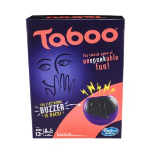 hasbro gaming taboo game,fun party game for adults and teens ages 13+,family game night,includes buzzer,game for 4 or more players