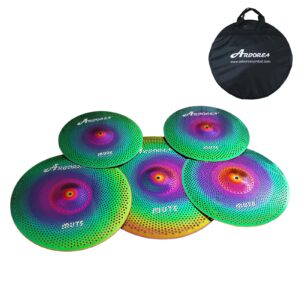 arborea mute cymbal set low volume cymbal pack 14"hi-hat+16"crash+18"crash+20"ride 5 pieces rainbow drummer practice cymbal