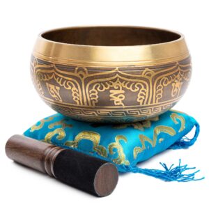 tibetan singing bowl set - easy to play authentic handcrafted for meditation sound chakra yoga healing 4 inches by himalayan bazaar (gold & turquoise)