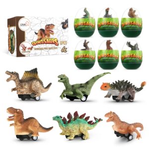 lihao 6 pack easter eggs dinosaur toys pull back cars for easter egg hunt, easter basket stuffers fillers kids party favors