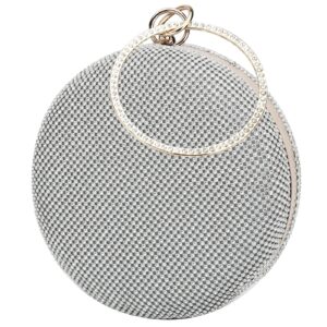 uborse round rhinestones clutch purse for women formal evening bag sparkly wedding bridal clutch purse prom party handbag silver