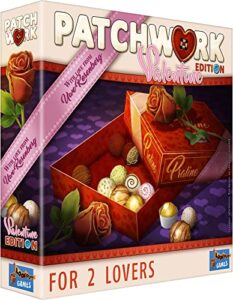 patchwork board game valentine's day edition | strategy game | puzzle game | family board game for kids and adults | ages 8 and up | 2 players | average playtime 30 minutes | made by lookout games