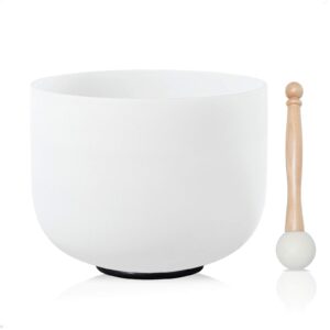 lycrystal 11 inch c note root chakra frosted quartz crystal singing bowl mallet & o-ring for meditation and sound therapy.