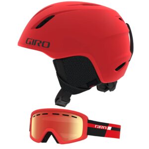 giro launch cp youth snow ski helmet w/matching goggles matte bright red/black red podium flash s (52-55.5cm)