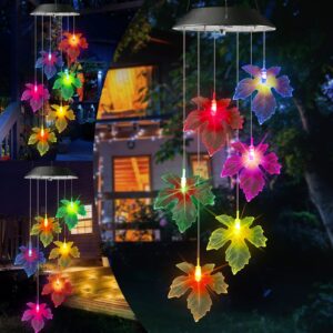 toodour solar wind chimes, color changing maple leaf wind chimes, led mobile wind chimes, waterproof outdoor wind chime lights for garden, patio, party, window, thanksgiving