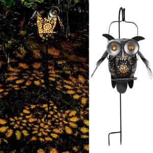 jcwh fake owl solar light,auto on-off black metal waterproof,animal statue decorative with sheep hook for garden backyard