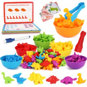 juxue counting dinosaurs color sorting toys for toddlers 1-3, fine motor skills montessori toys for 2 3 4 5 year old, counting bears math manipulatives for preschool kindergarten learning activities