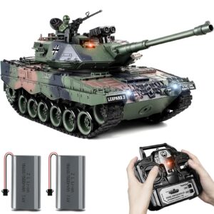 supdex 1:18 rc tank, 2.4ghz german leopard ii remote control tank model toys, battle army tank 15 channel with smoke light and sound, military toy for adults and kids that shoots bbs and water bombs