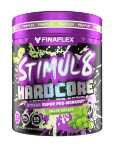 finaflex stimul8 hardcore, grape escape - extreme energy, strength & endurance for men & women - with caffeine & l-citrulline - 30 servings